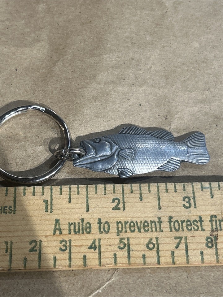 Large Mouth Bass Fish Keychain Silvertone Metal 3D Sculpted Keyring ...