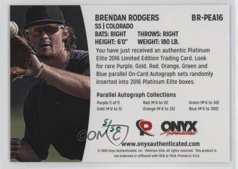 2016 Onyx Platinum Elite Green Auto 5/50 Brendan Rodgers #BR-PEA16 Auto ...