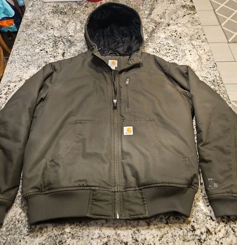 Carhartt Men’s Green Hooded Jacket RN#14806 L Reg Distressed Naturally ...