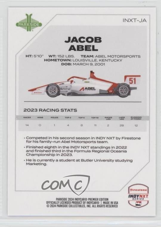 2024 Parkside NTT IndyCar Premier Edition INDYNXT Jacob Abel #INXT-JA ...