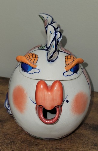 Clayworks Signed by Diane Whimsical Ceramic Flower Fish Teapot Pitcher ...