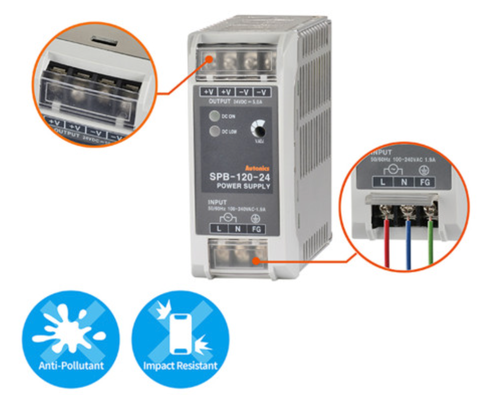 Autonics SPB-120-24 Power Supply SMPS DIN Rail 120W 24VDC 5A 50/60Hz ...