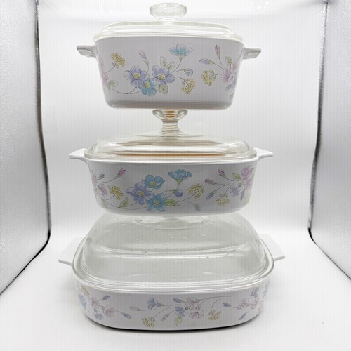NEW In Open Box 1986 CORNING WARE 6 Pc Casserole Set PASTEL BOUQUET A ...