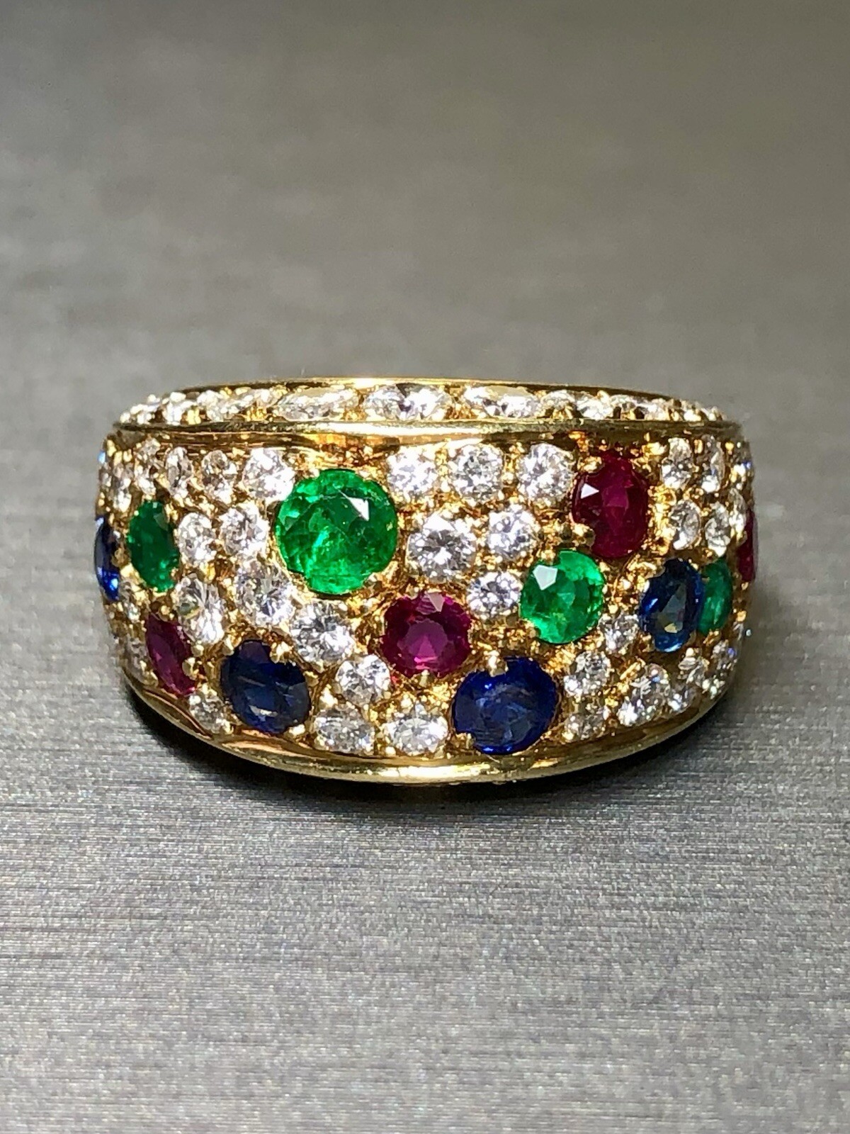 Estate 18K Yellow Gold Pave Diamond Ruby Sapphire Eme… - Gem