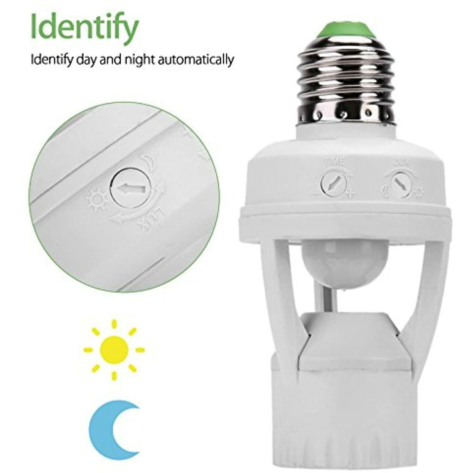 Screw-In Motion Activated Sensor Light Bulb Control Socket Adapter Dusk ...