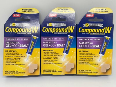 **LOT OF 3** Compound W Maximum Strength Gel Wart Remover + ConSeal ...