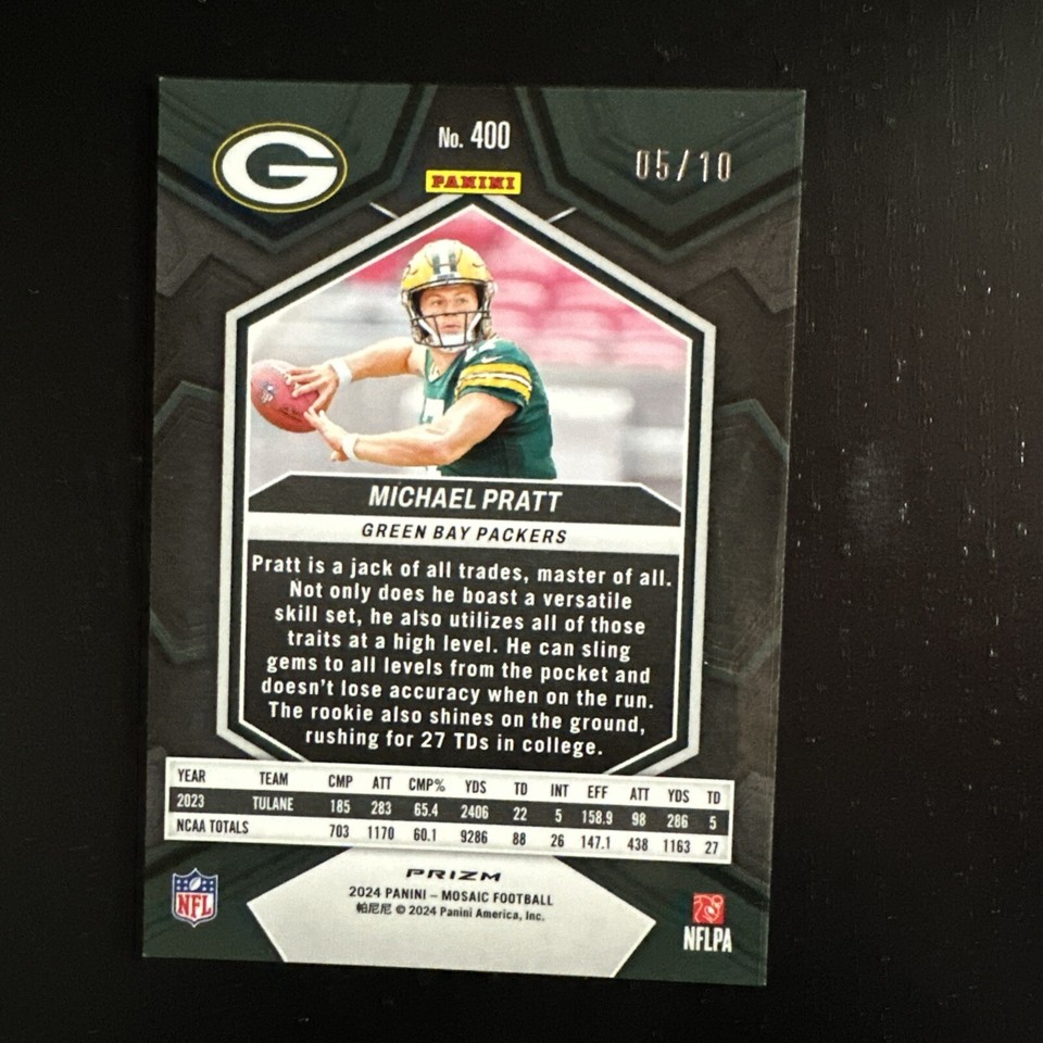 2024 Panini Mosaic Michael Pratt GOLD 5/10 Autograph RC Packers NFL ...
