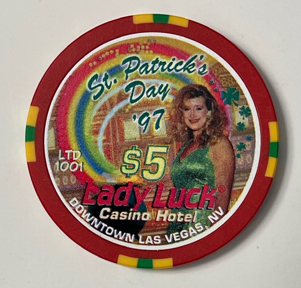 Lady Luck $5 Hotel Casino Chip Happy St. Patrick's Day 1997 Downtown ...