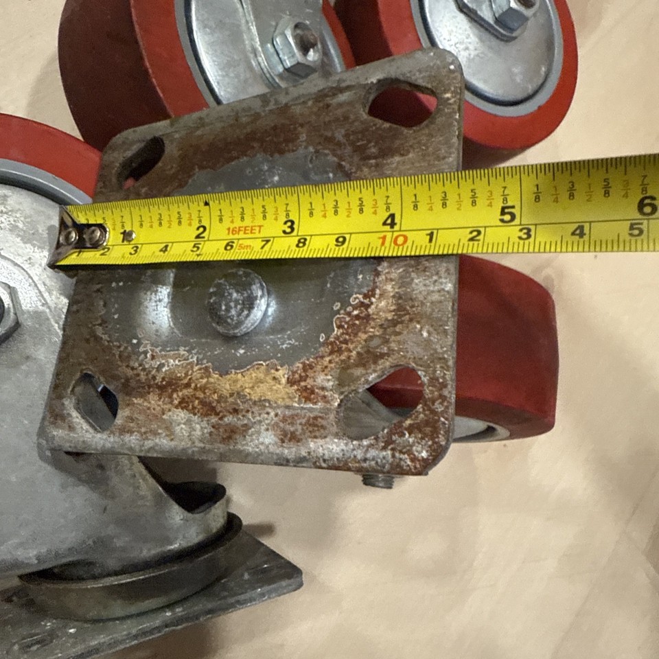 4 Swivel Plate Casters 5" Heavy Duty Cast Iron Hub Core Red Wheels | eBay