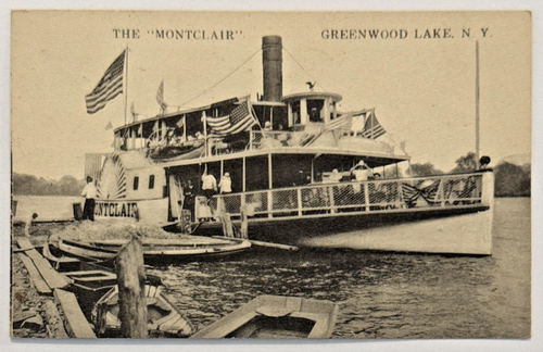 Ferry Montclair Scene Greenwood Lake NY New York American Flag Antique ...
