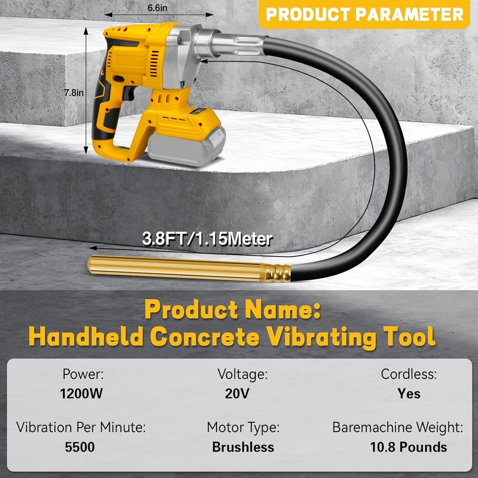 Handheld Concrete Vibrating Tool for Dewalt 20V Max Battery ...