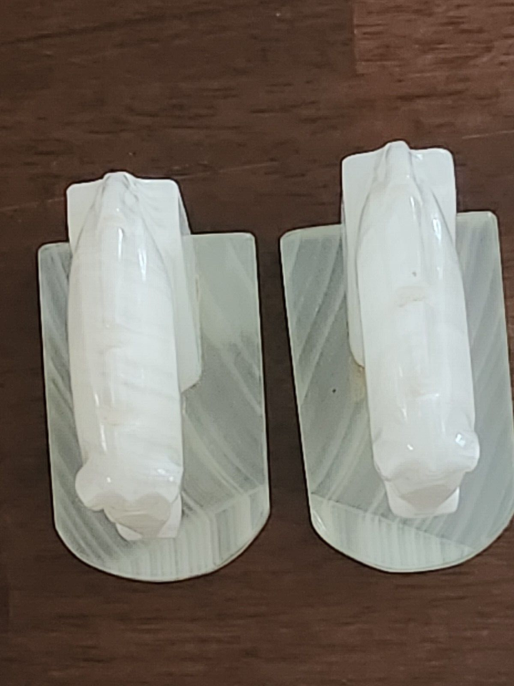 Vintage Set Mexican Bookends 5.5" Carved White-Banded Onyx Stone Horse ...