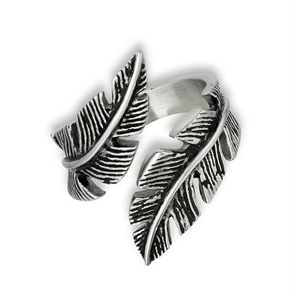 Valkyrie Feather Ring Stainless Steel Open Adjustable Norse Viking Band ...