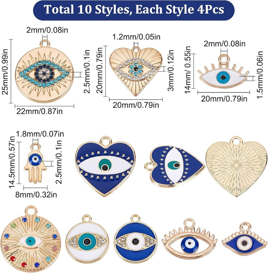 SUNNYCLUE 1 Box 40Pcs Evil Eye Charms Eyes Charm Valentine's Day Heart ...
