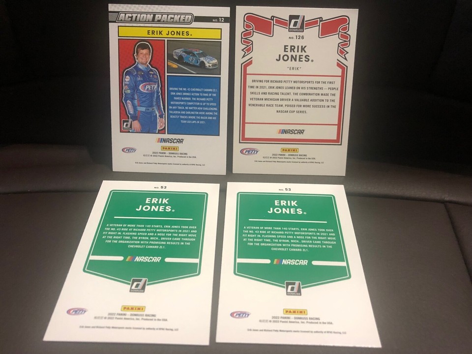 2022 Donruss Action Packed Erik Jones # 12 & Retro#126 + Blue/ Bas #53 ...