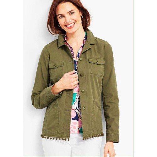 TALBOTS Army Green Pom Twill Utility Jacket Irish Moss Green Size Medium | eBay