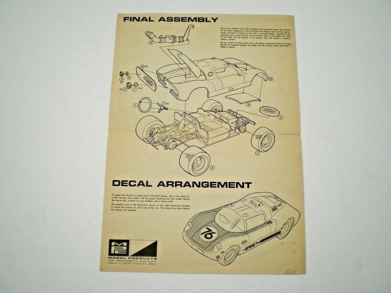 MPC 1960's " HOWMET TX " Original Model Car Instruction sheet | eBay