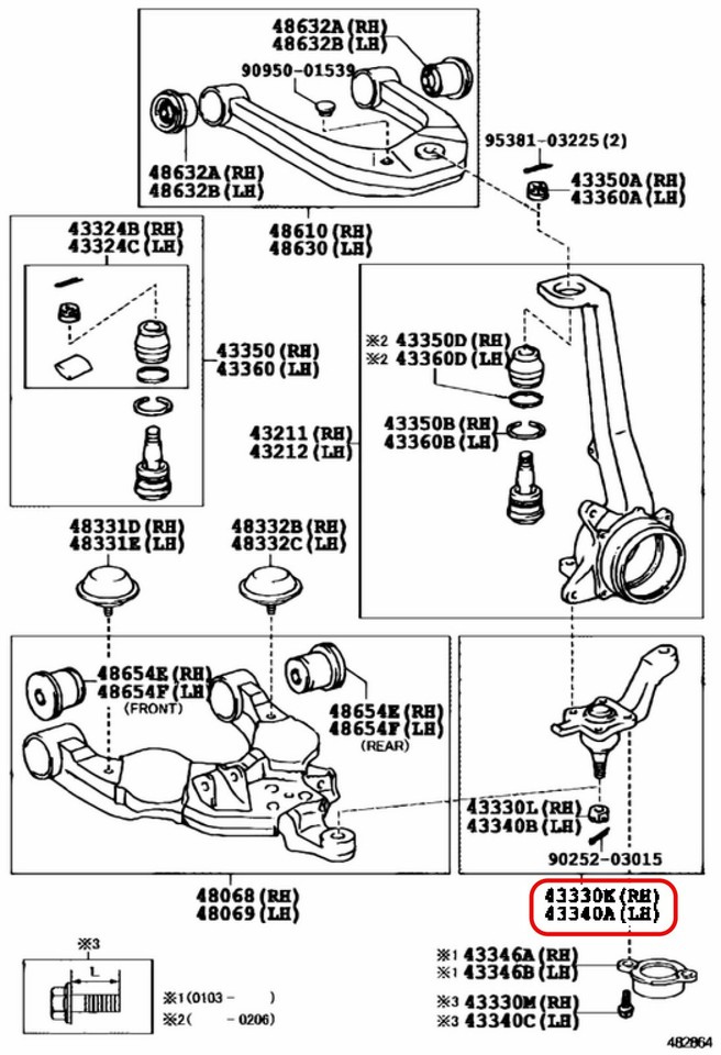 TOYOTA Genuine LandCruiser Front LH & RH Lower Ball Joints 4333039585 ...
