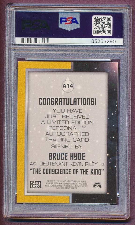 1997 STAR TREK ORIGINAL SERIES #A14 BRUCE HYDE LT RILEY PSA 9 & AUTO 10 ...