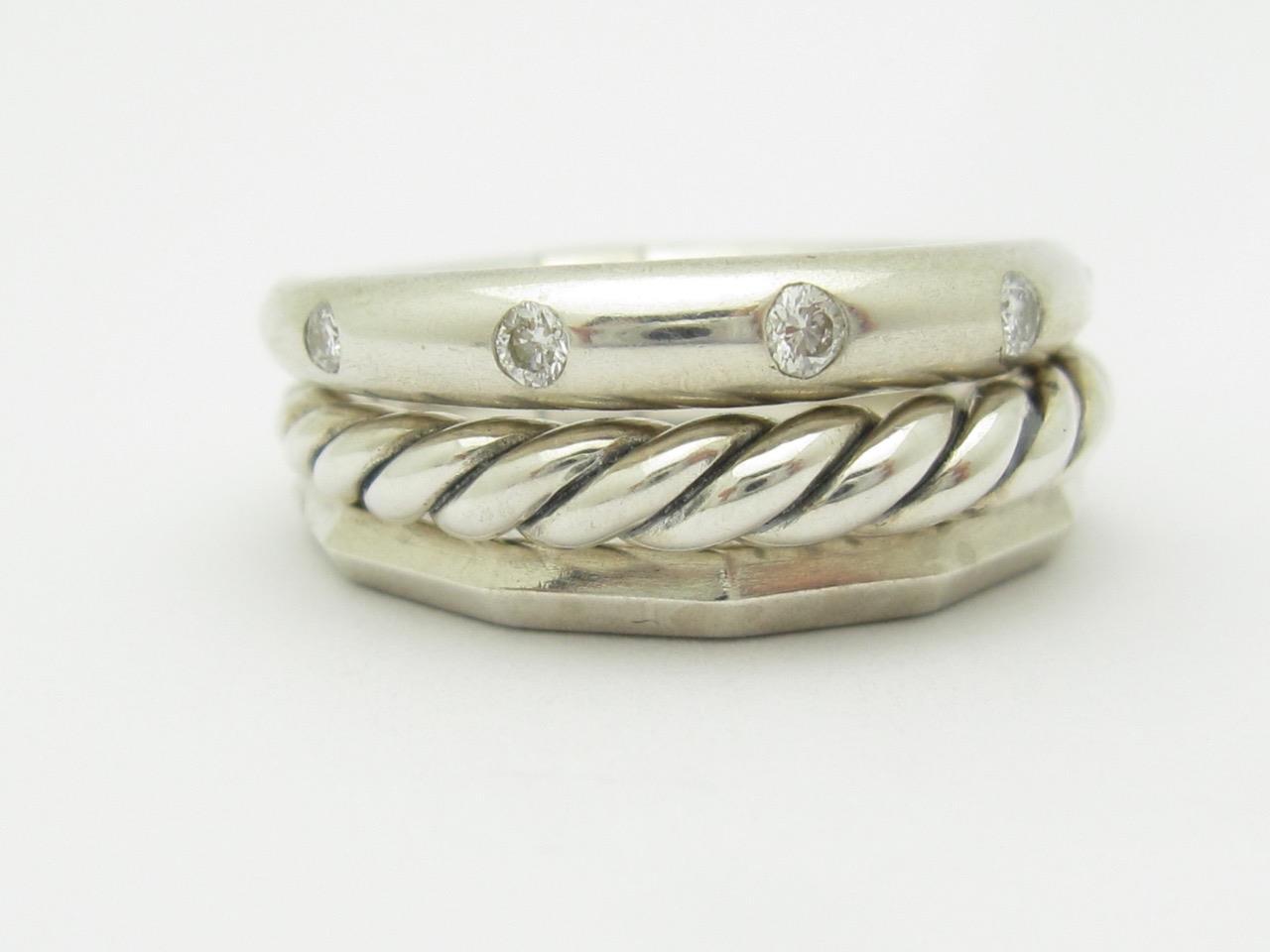 David Yurman Stax Diamond 3 Band Design Stackable 9mm… - Gem