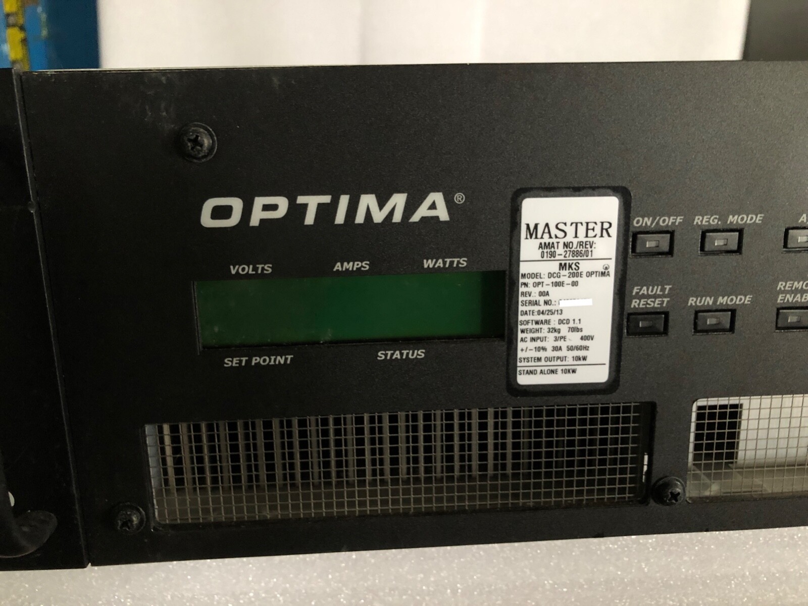 MKS DCG-200E OPTIMA | AMAT 0190-27886/01 | MKS PN: OPT-100E-00 /STAND ...