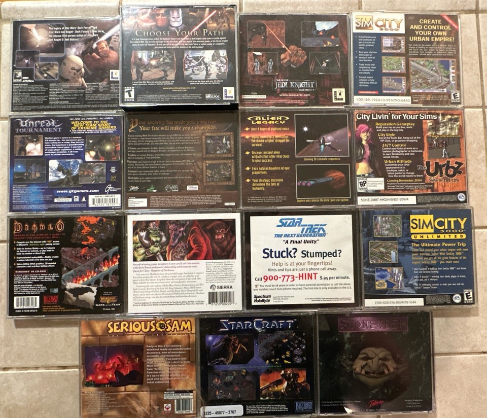 Lot Of 15 Vintage PC CD ROM Games Star Wars Star Trek Diablo Serious ...