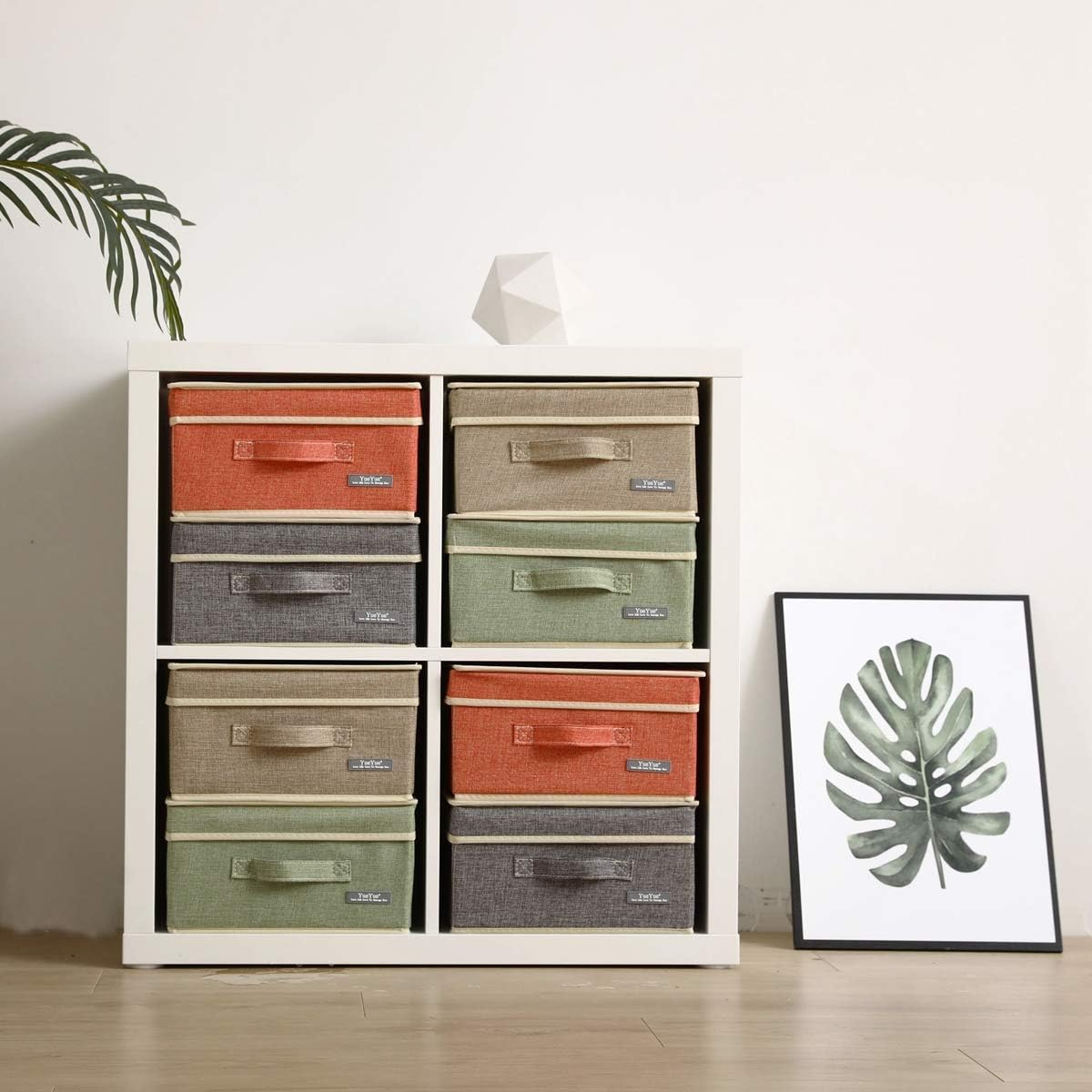 Yueyue Small 4 Pack Fabric Stroage Box with Lids 4 Color Set 12.4In ...