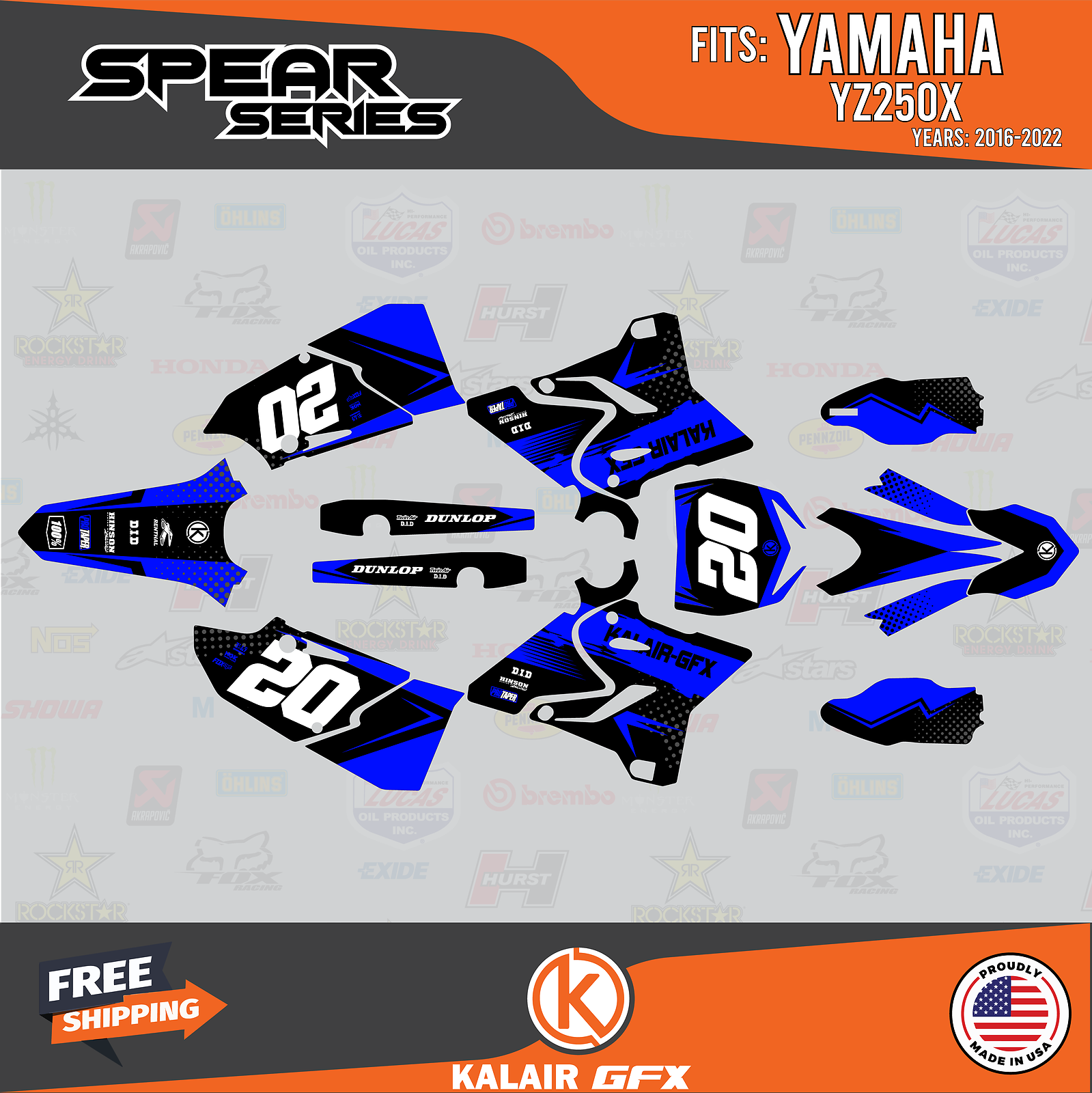 Graphics Kit for Yamaha YZ250X (2016-2022) Spear-blue | eBay