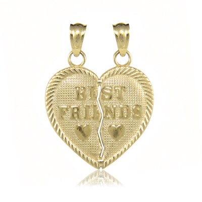 10K Solid Yellow Gold Best Friends Half Heart Pendant - Love Necklace ...