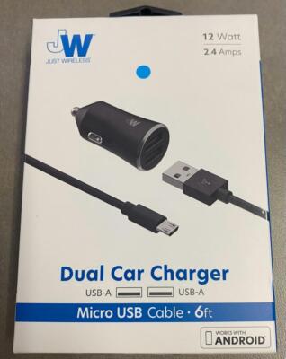 Just Wireless Dual Car Charger USB-A Micro USB Cable 6 Feet | eBay