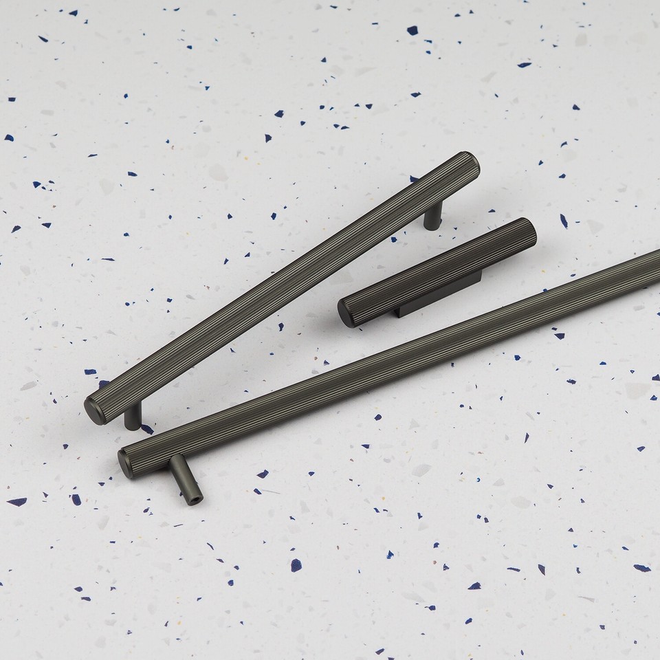 Dark Grey Kitchen Handles Reeded Knurled Grooved Cupboard Drawer Door ...