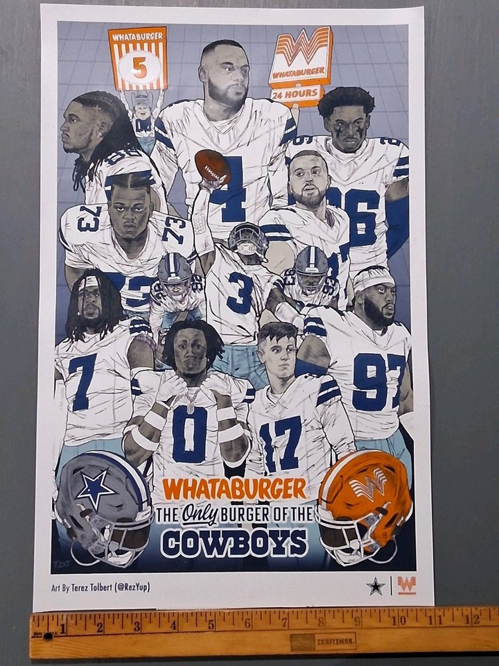 DALLAS Cowboys 2025 WHATABURGER Poster 17×11 NFL FOOTBALL GRAPHIC ART ...