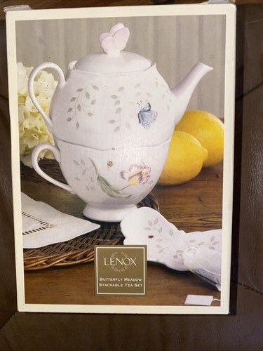 Lenox Butterfly Meadow Stackable Tea Set Teapot Cup Floral In Original ...