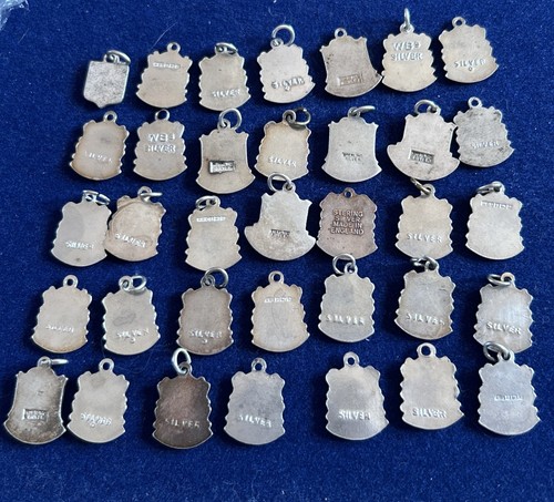 35x Silver Vintage Travel Souvenir Enamel Shield Place Name City Charm ...