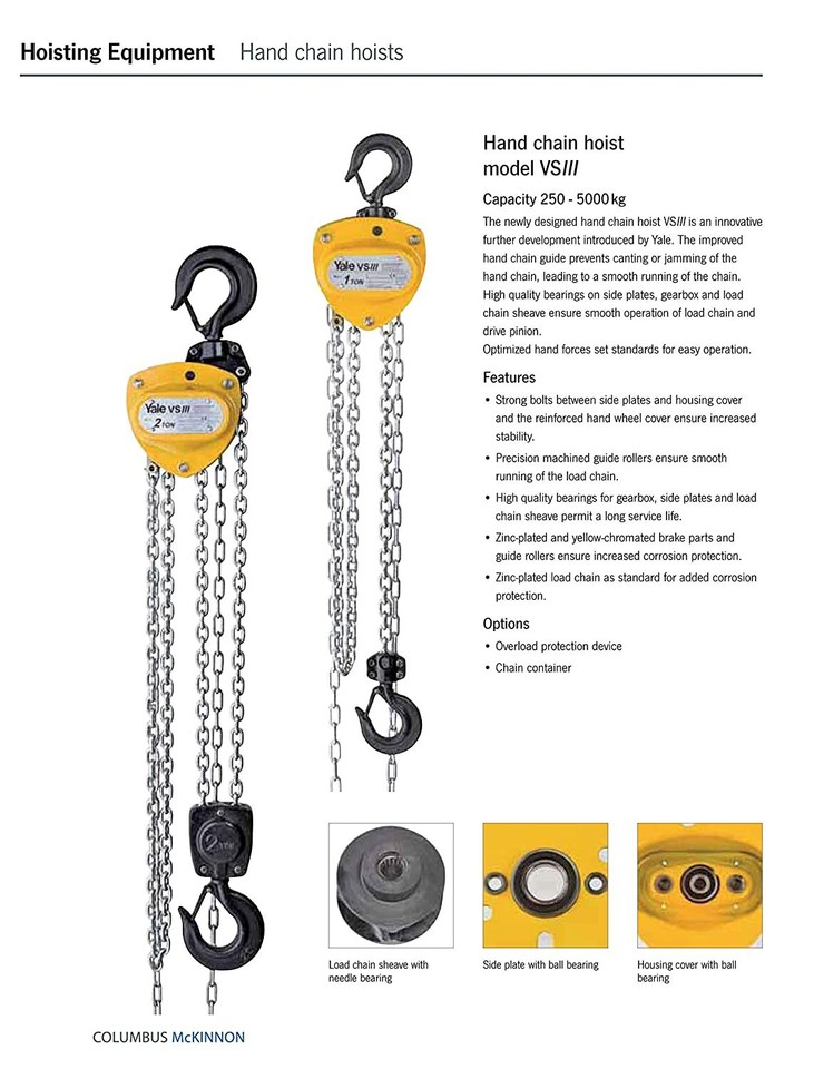 Yale VSIII 2000kg Double Fall Chain Block Hoist Lifting Manual Tackle ...