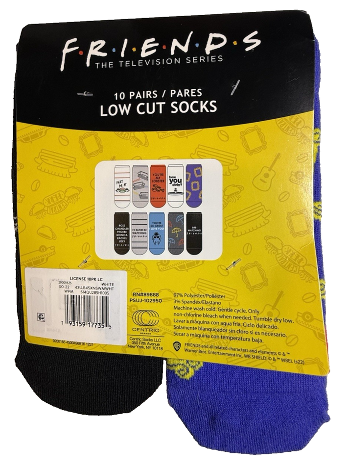 Friends TV Show Women's Low Cut Socks 10-Pack Ross Rachel Chandler Joey ...