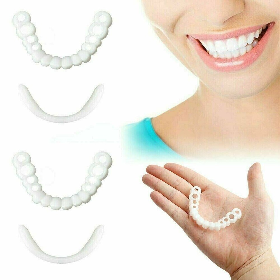 Snap On False Teeth Upper + Lower Dental Veneers Dentures Tooth Cover ...