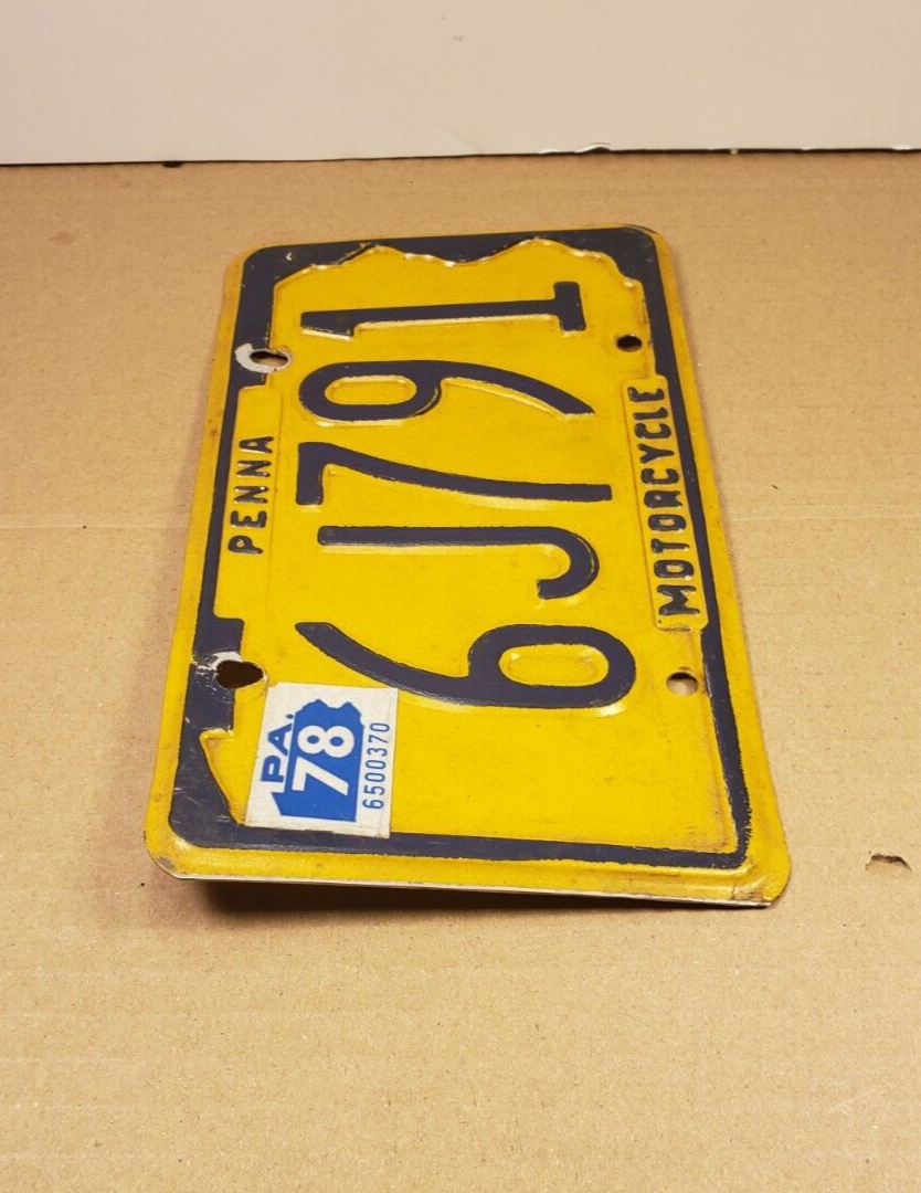 Vintage 1978 Pennsylvania Motorcycle License Plate # 6J791 | eBay