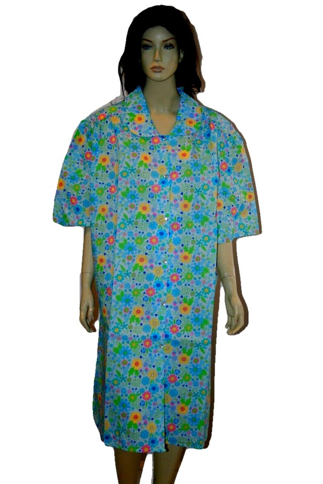 Womens Duster Dress Plus Size Assorted Print Snap Buttons House Dusters ...