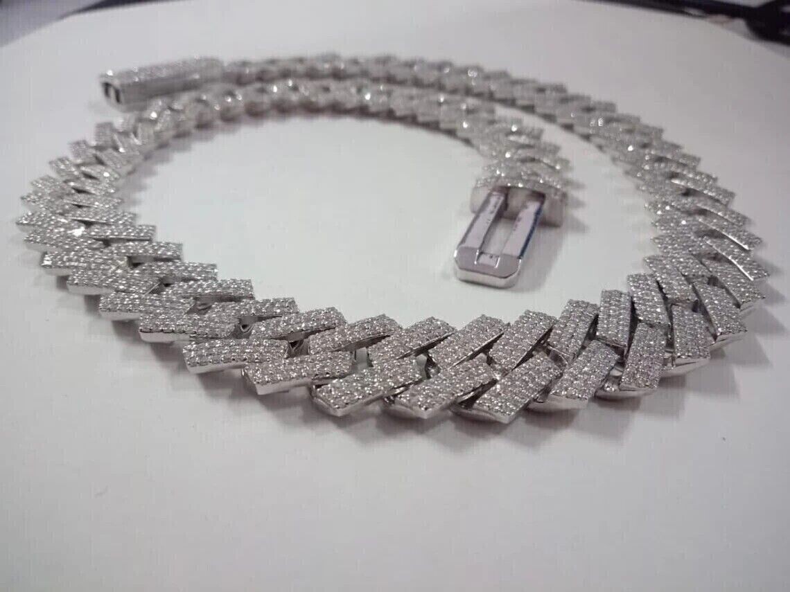 9 ct Moissanite Men's 12mm x 22 inch Cuban Link Necklace 925 Silver | eBay