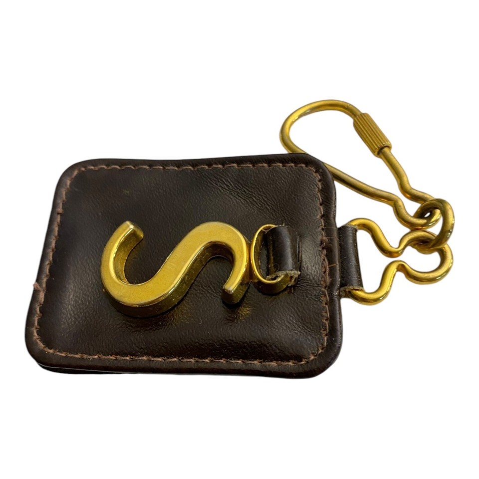 Vintage Cowhide Leather Keychain Zippered Pouch Letter S Initial Brown ...