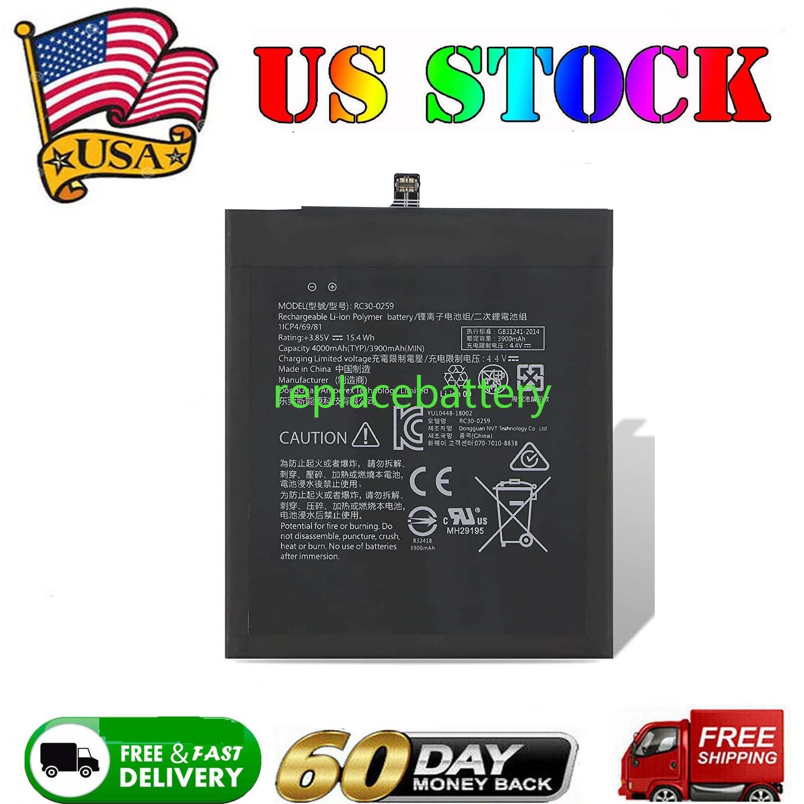 New 4000mAh 3.85V Internal Battery for RAZER phone 2 RC30-0259 1ICP4/69 ...