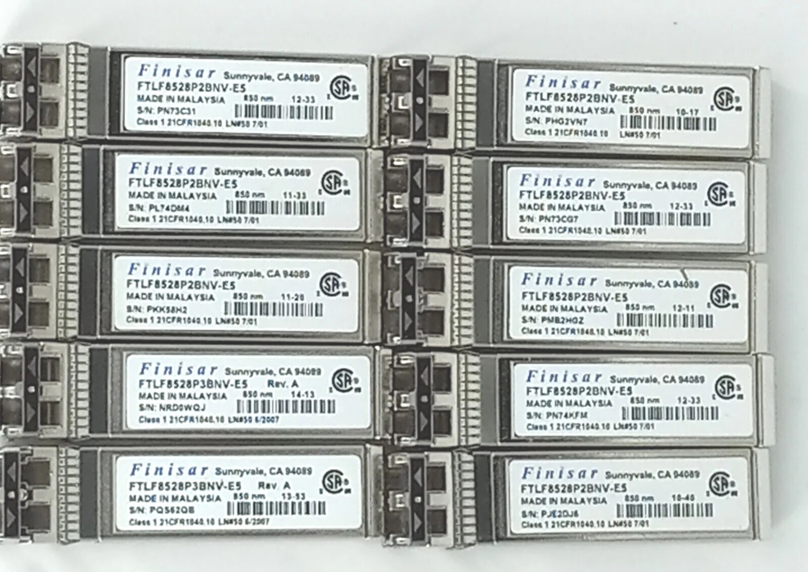 Lot of 10, Finisar FTLF8528P2BNV-E5 8Gb SFP+ 150m EMC 019-078-042 | eBay