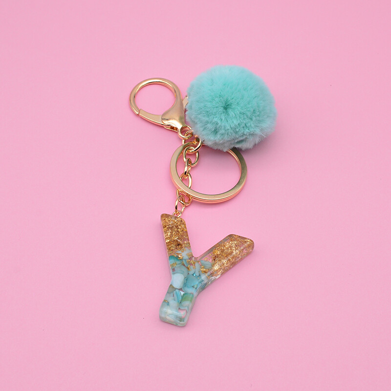 Fluffy Letter A-Z Keychain Keyring With Ball Resin Key Chain Pendant ...
