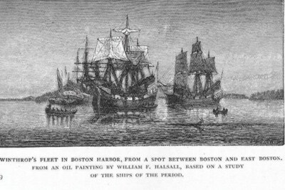 SAILING SHIP POSTER 1718 Winthrop's Fleet Boston Harbor | eBay