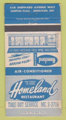 Matchbook Cover - Homeland Restaurant Downsview ON WEAR 30 Strike | eBay