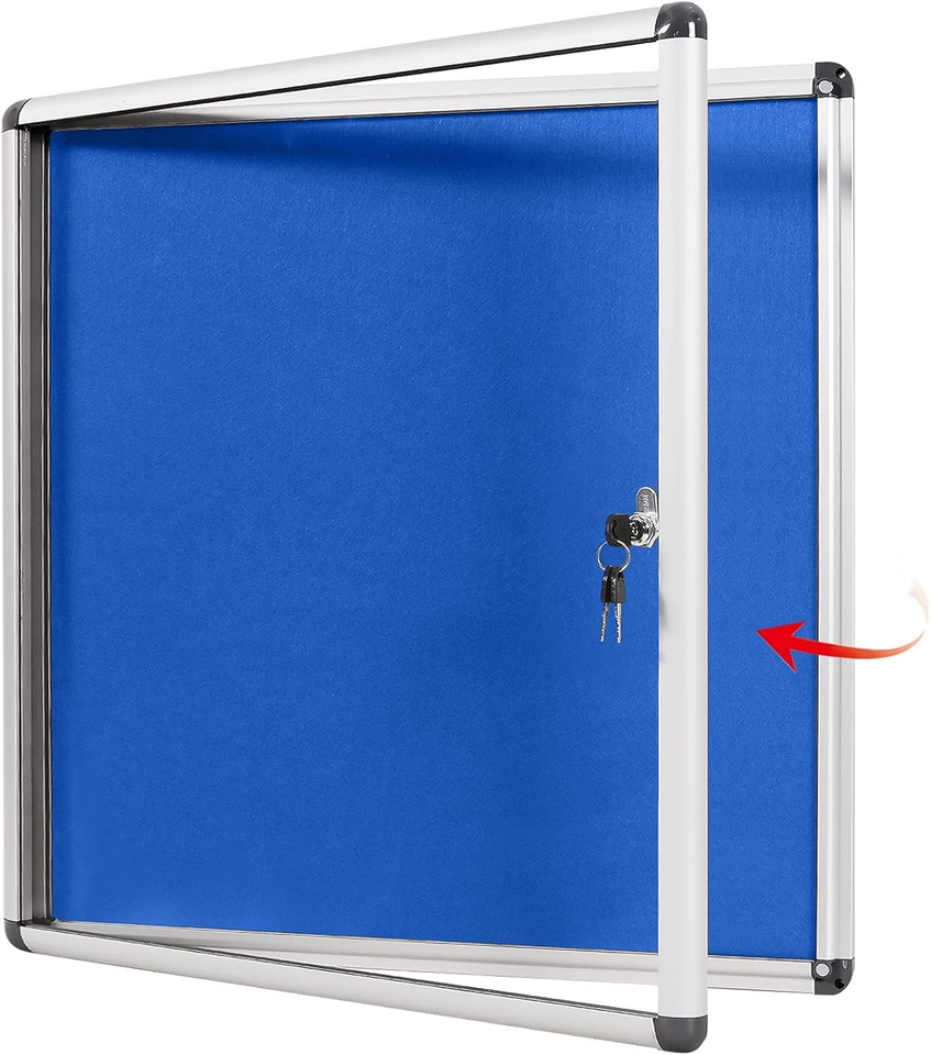 Swansea Blue Fabric Lockable Noticeboard Enclosed Pin Bulletin Board ...