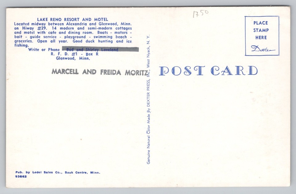 Postcard MN Glenwood Lake Reno Resort Motel Coca Cola Sign 7UP Boats ...