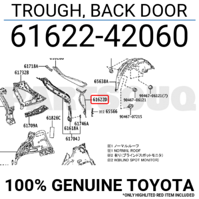 6162242060 Genuine Toyota TROUGH, BACK DOOR 61622-42060 | eBay