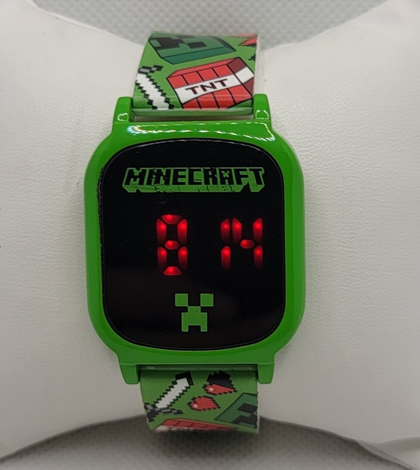 Kids Minecraft Mojang 2021 Accutime Green Flashing LCD Digital Watch J5 ...